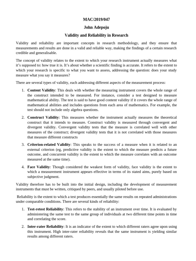 4. Validity and Reliability in Research | PDF