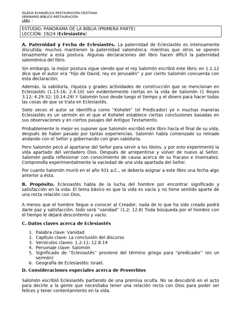 Panorama de La Biblia Lección 19 | PDF