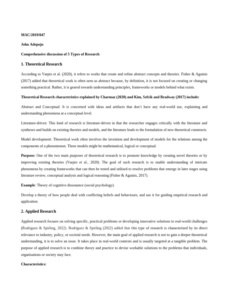 Comprehensive Discussion of 5 Types of Research | PDF