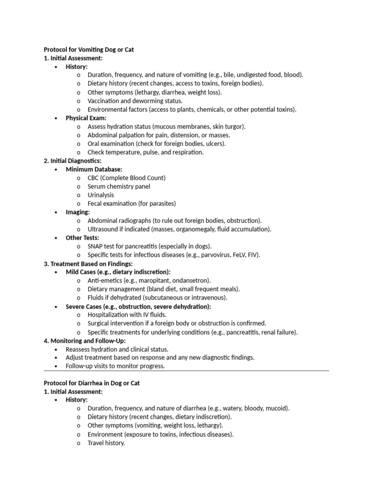 Sunnycrest Protocols For Vomiting Dog or Cat | PDF