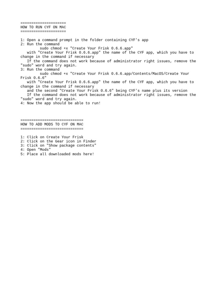 How To Use CYF and Add Mods (Mac) | PDF