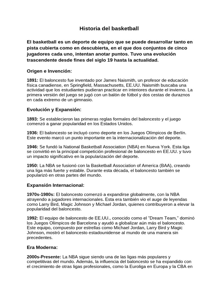 Historia Del Basketball y Reglas | PDF