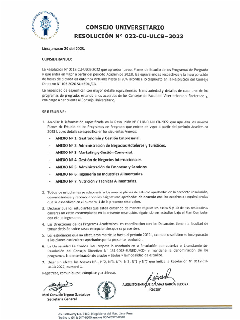 Resolución-022-Cu-Ulcb-2023 Planes Pregrado Completos 2023 | PDF