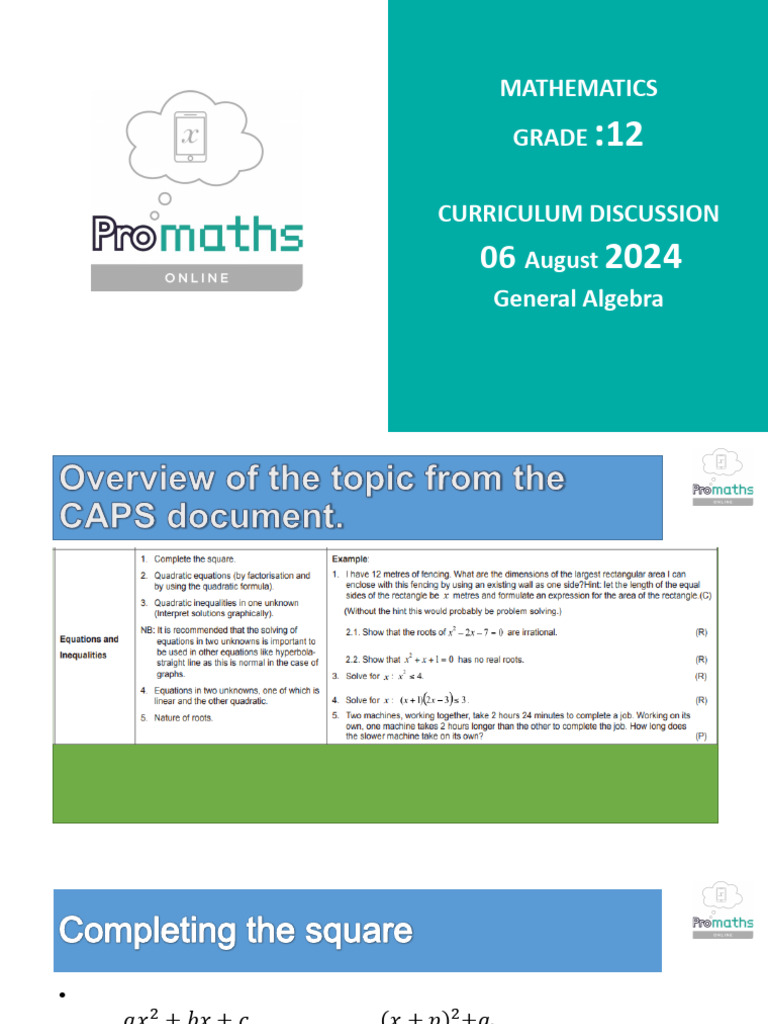 Promaths Presentation-Algebra - 06 August 2024 | PDF