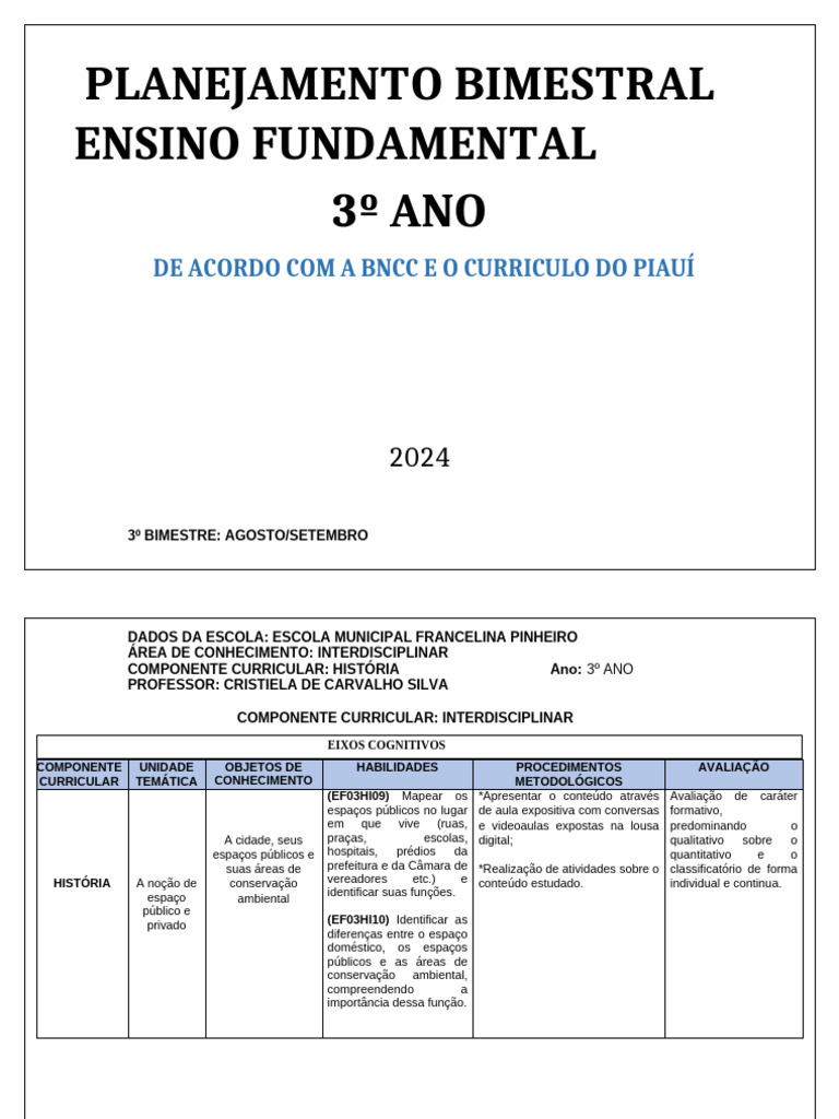 Plano de Aula 3 Ano Terceiro Bimestre | PDF