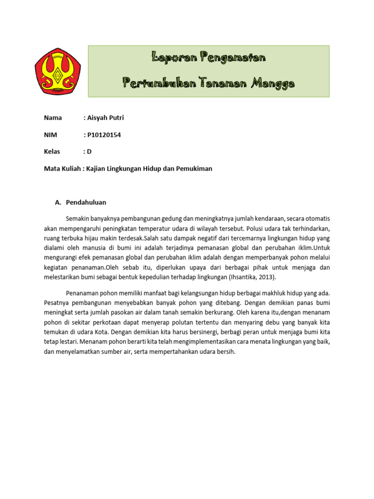 154 - Aisyah Putri-Laporan Penanaman Pohon-Tugas KLHP Minggu 3 | PDF