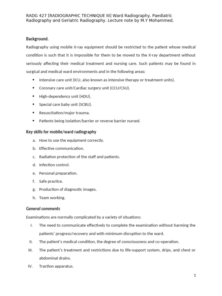 Mobile Ward Radiography Guidelines | PDF | Radiography | Clinical Medicine