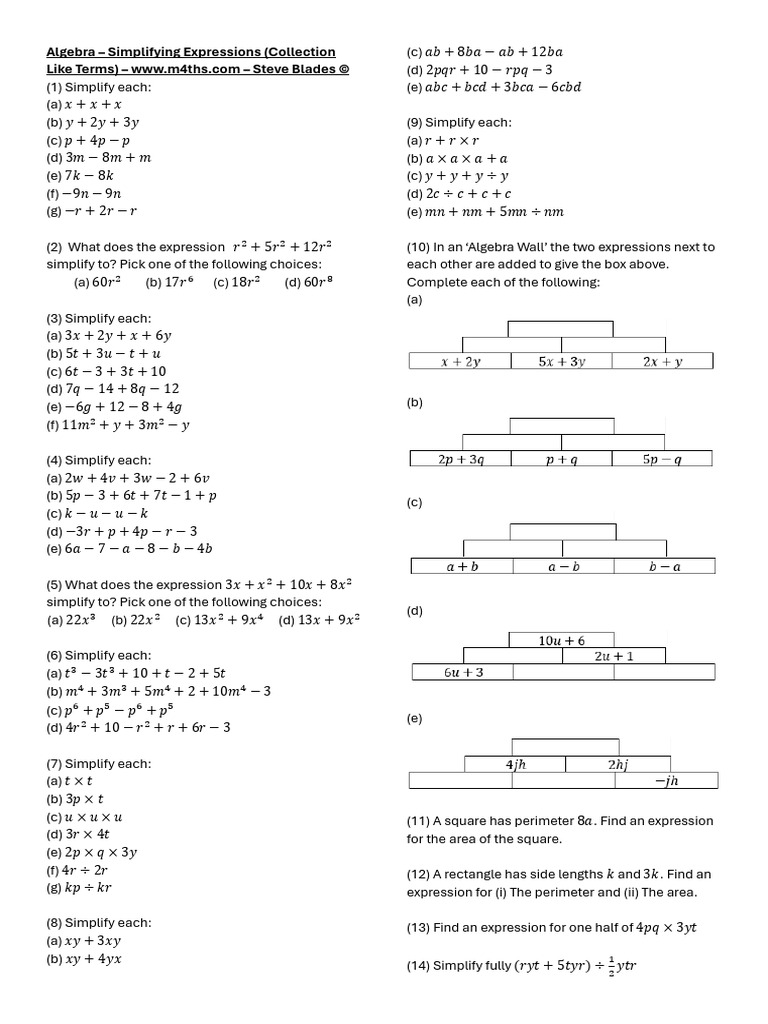 Algebra Simplification of Terms | PDF