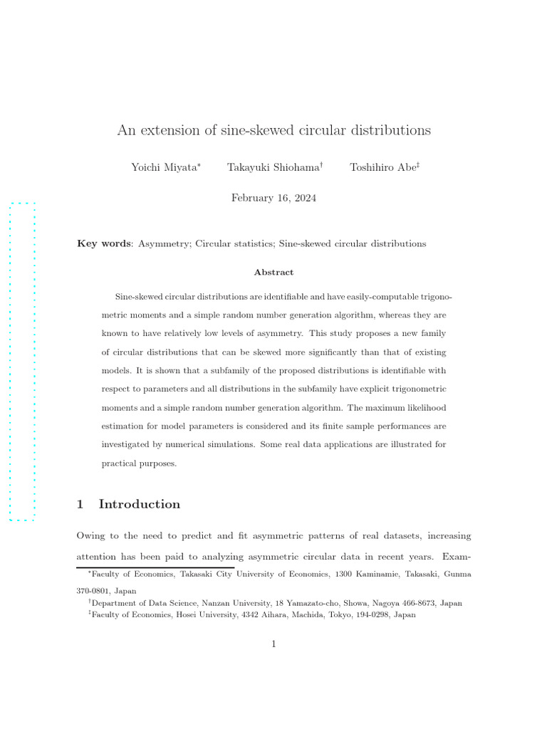 Abe 2024 An Extension of Sine-Skewed Circular Distributions | PDF
