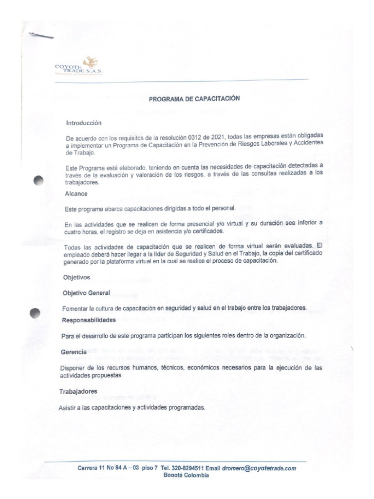 Programa de Capacitacion | PDF