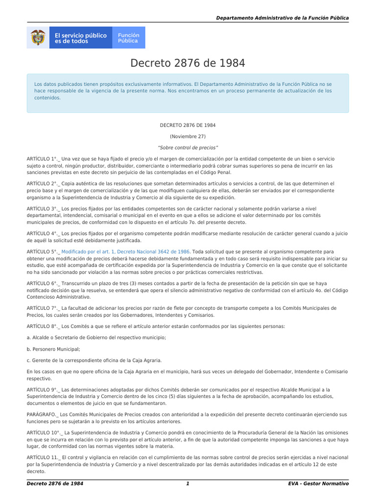Controle de Preços: Decreto 2876/1984 | PDF