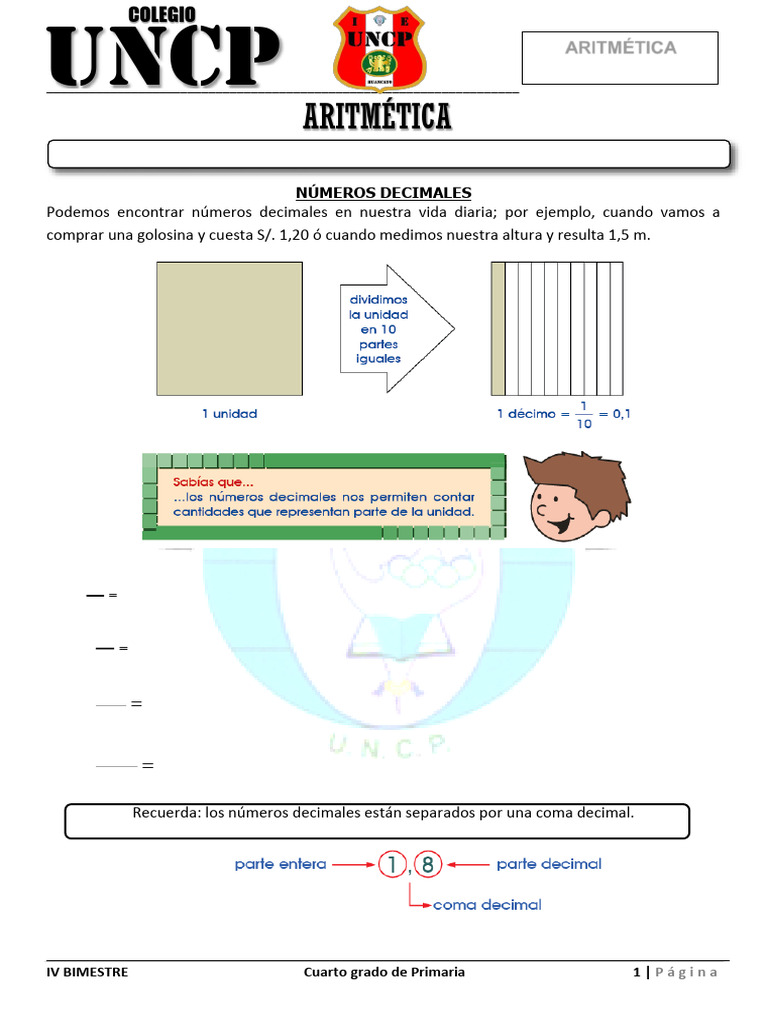 Numeros Decimales Cuarto Grado | PDF