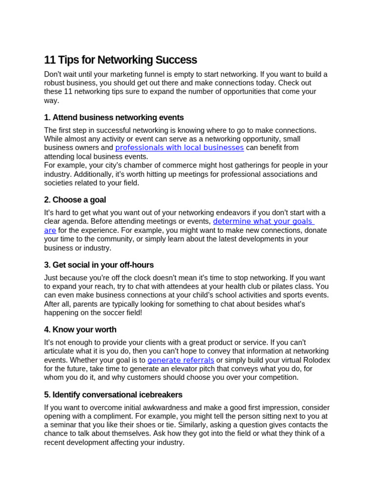 11 Tips For Networking Success | PDF