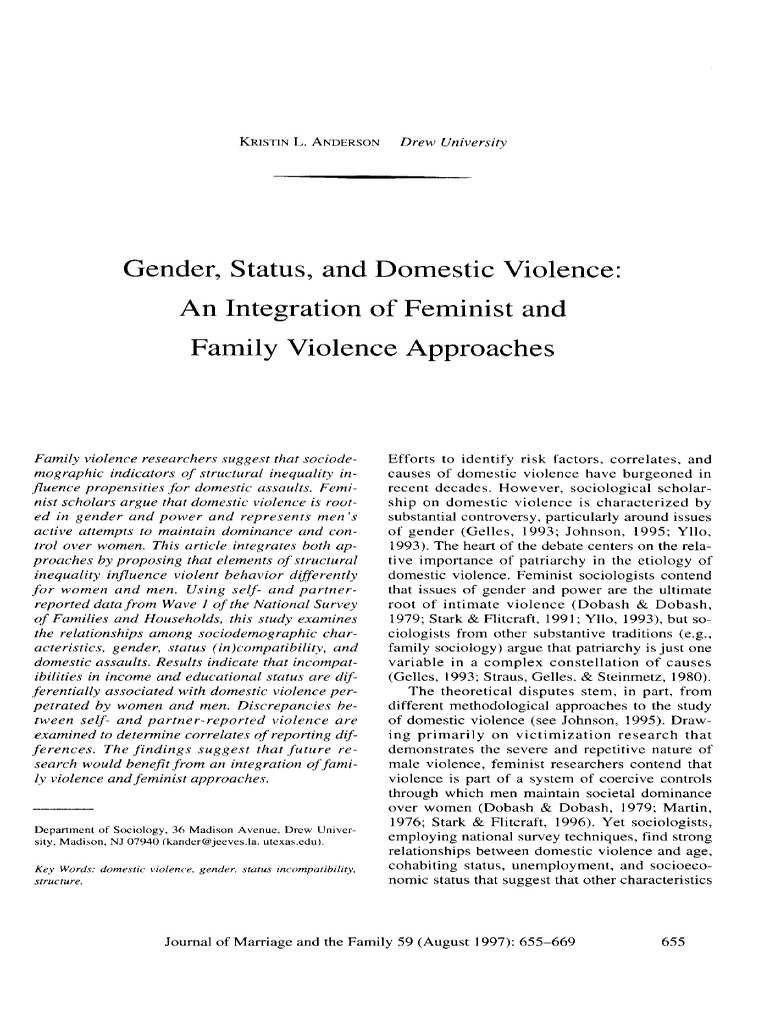Anderson (1997) Gender Domestic Violence - Feminist Family Violence ...
