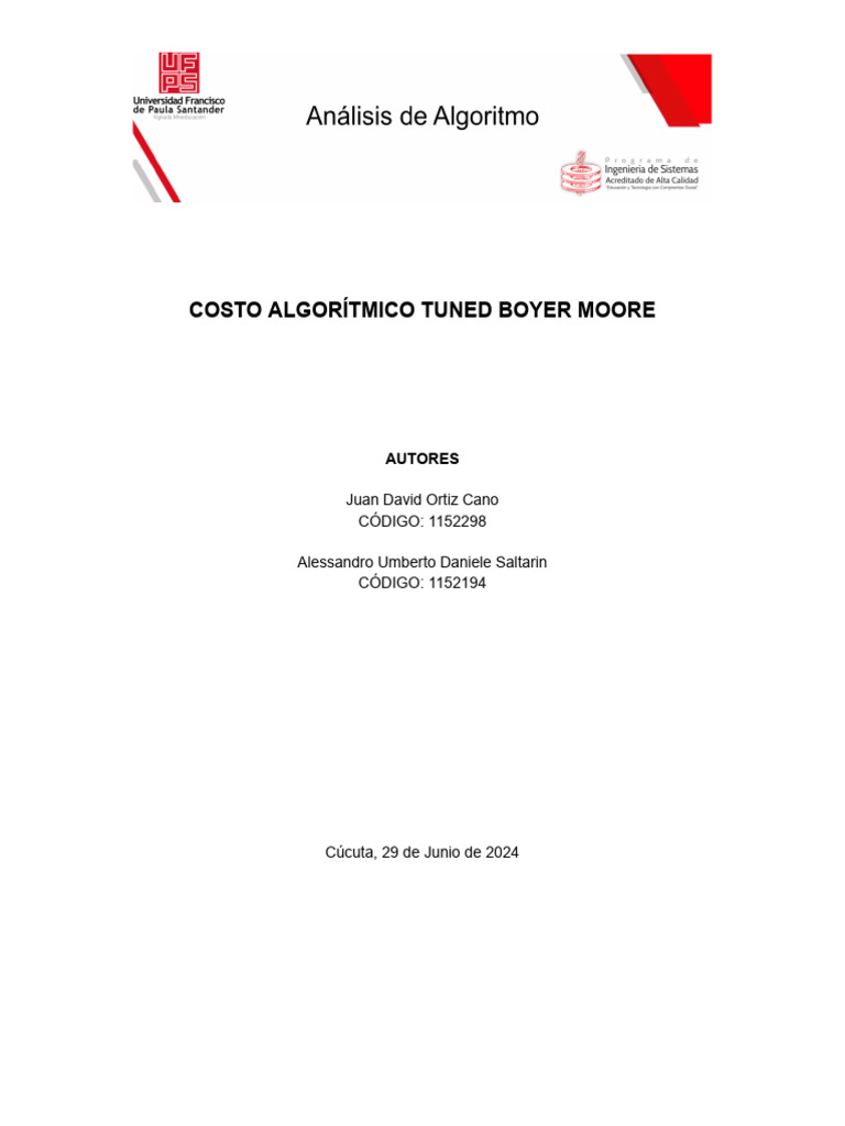 Costo Algoritmico Tuned Boyer Moore | PDF