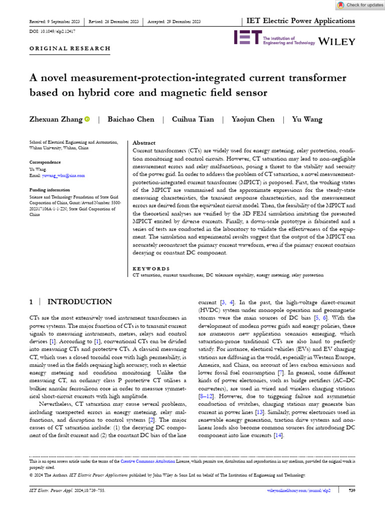 IET Electric Power Appl - 2024 - Zhang - A Novel Measurement Protection ...