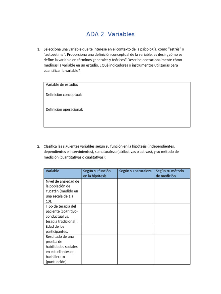 ADA 2 Variables | PDF