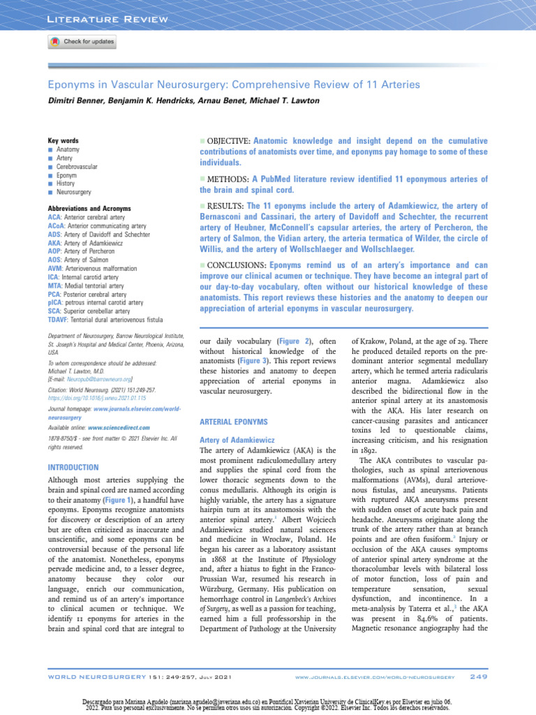 Eponyms in Vascular Neurosurgery | PDF