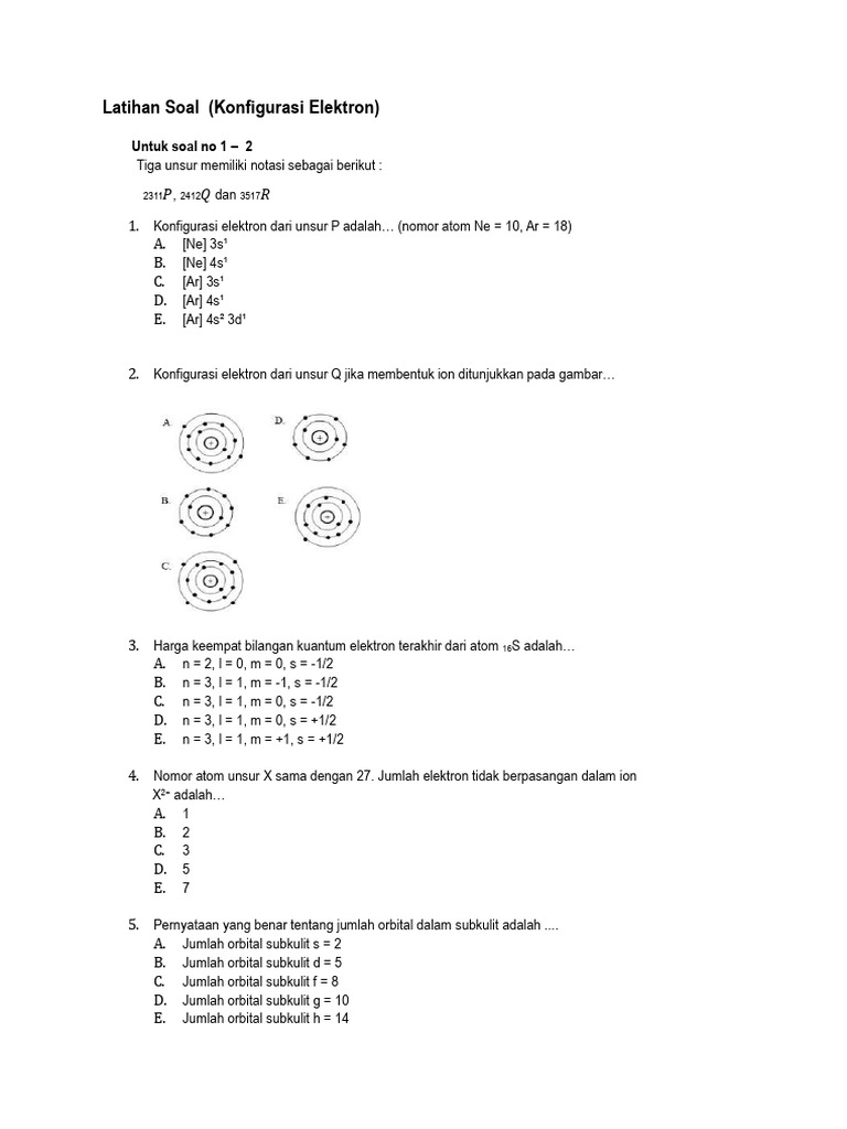 Latihan Soal (Konfigurasi Elektron) 3.3 | PDF