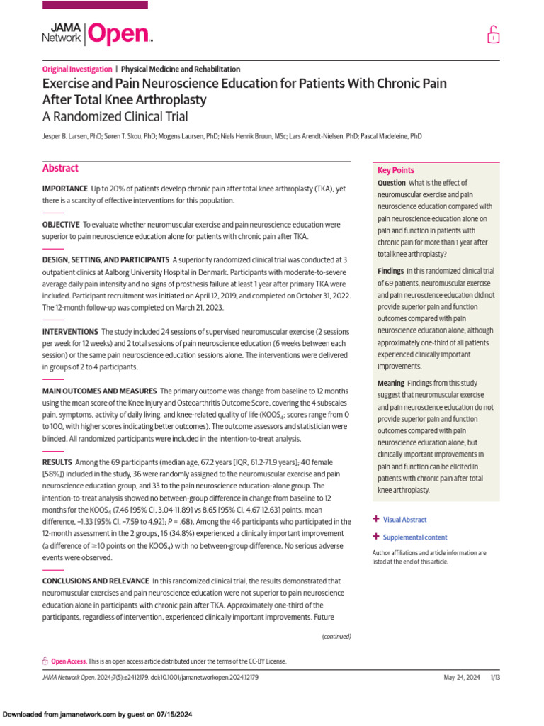 LARSEN 2024 - Exercise and Pain Neuroscience Education For Patients ...