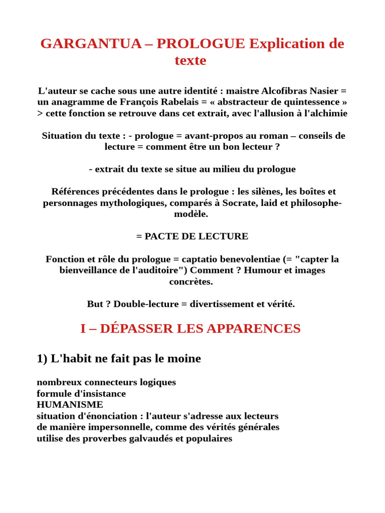 Gargantua Prologue Et Explication de Texte | PDF