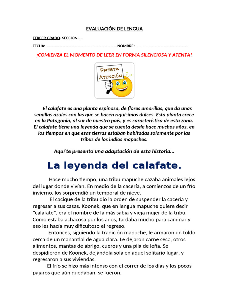 Evaluación - Leyenda 3° | PDF