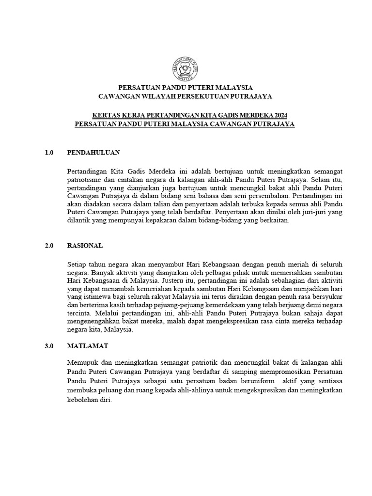 Kertas Kerja Kami Gadis Merdeka 2024 Ver 2 | PDF