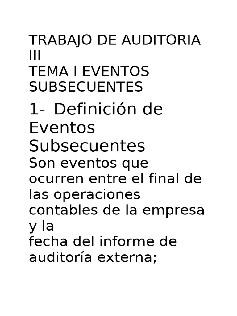 Eventos Subsecuentes Auditoria 3 | PDF