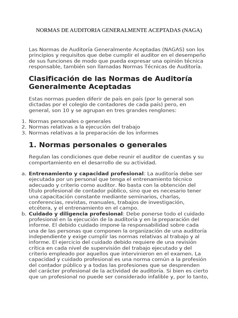 Normas de Auditoria Generalmente Aceptadas | PDF