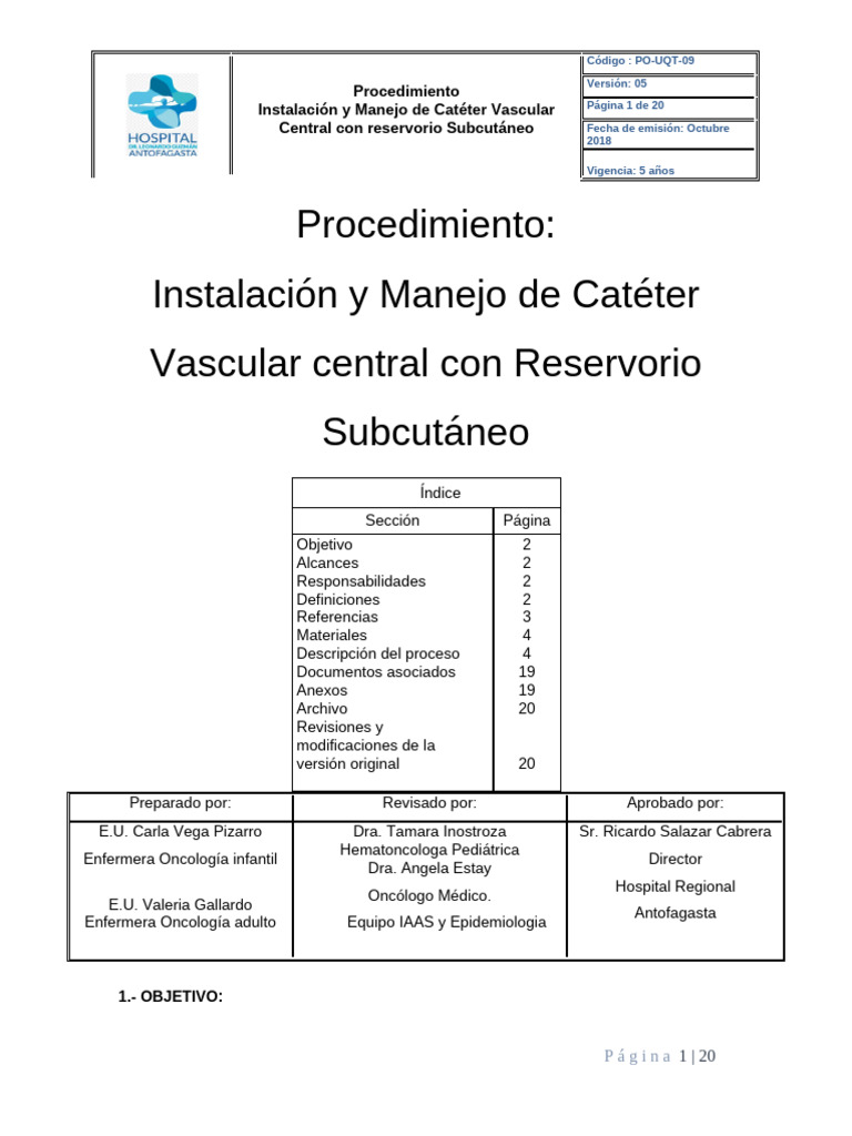 Inst y Manejo de Cateter Vascular Central Con Reservorio Octubre 2018 ...
