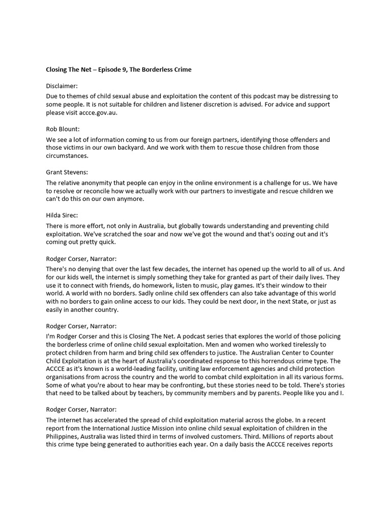 Closing The Net - Episode 9 The Borderless Crime Transcript | PDF