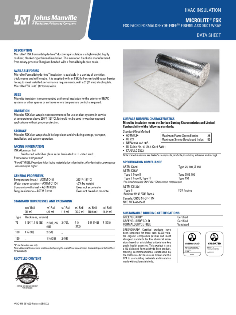 JM HVAC Microlite FSK Data Sheet EN | PDF | Duct (Flow) | Thermal ...