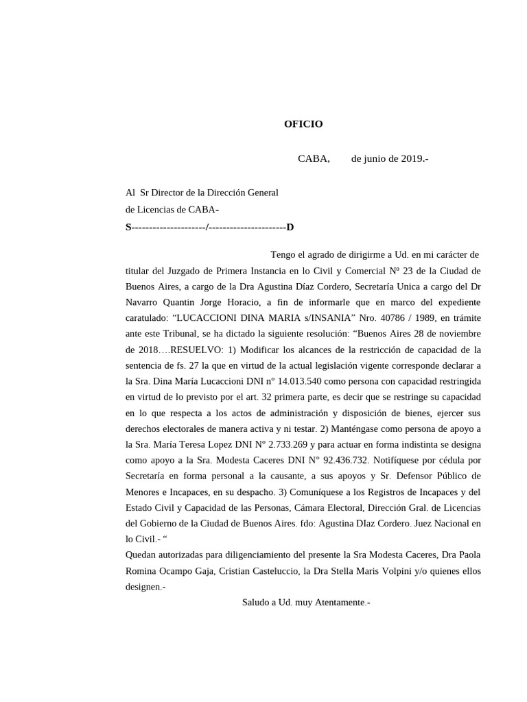 Oficio Direccion General de Licencias de Caba | PDF