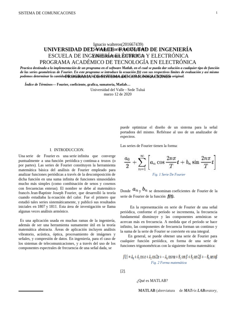 Informe de Matlab Grafica Fourier Terminado | PDF
