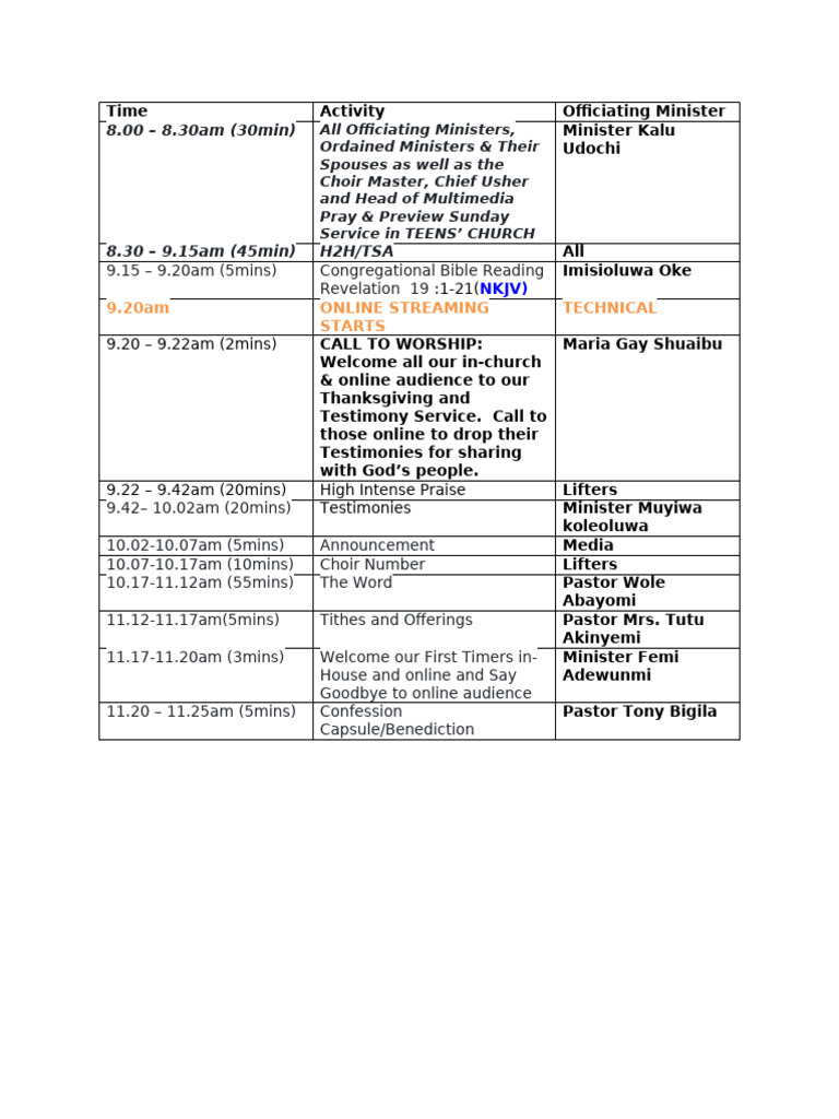 May 12th 2024 Sunday Programme | PDF