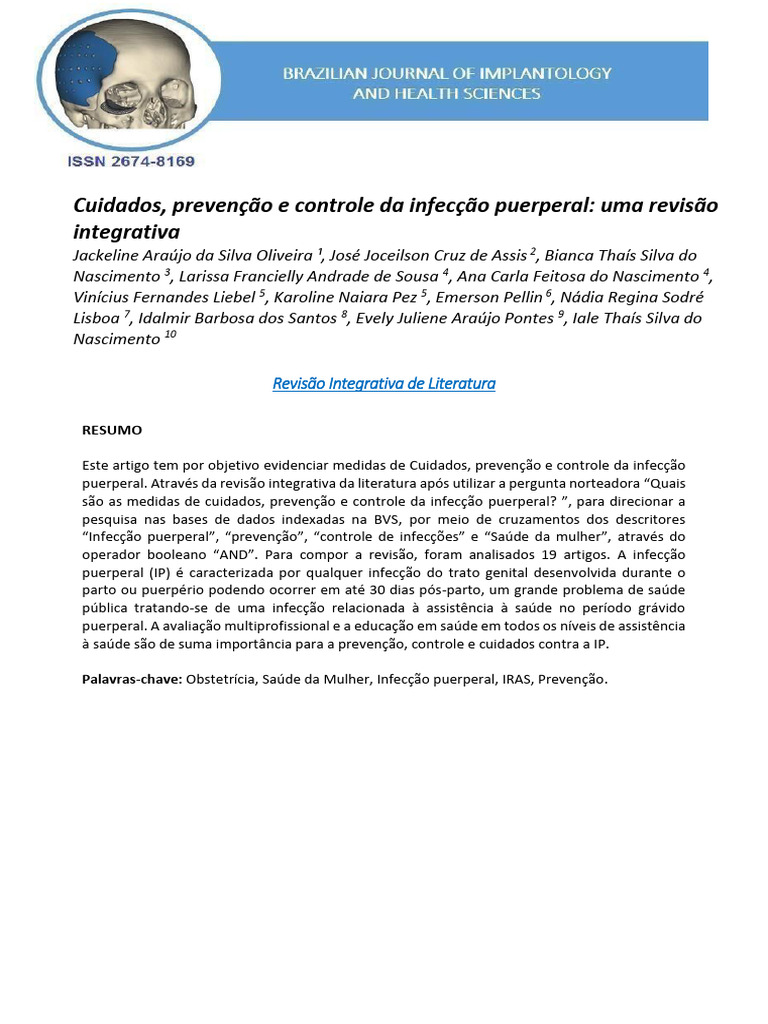 Cuidados, Prevenção e Controle Da Infecção Puerperal: Uma Revisão ...