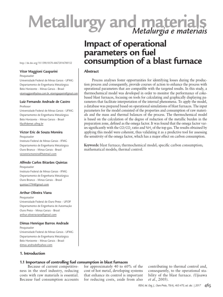 REM Impact of Operational Parameters On Fuel Consumption of A Blast ...