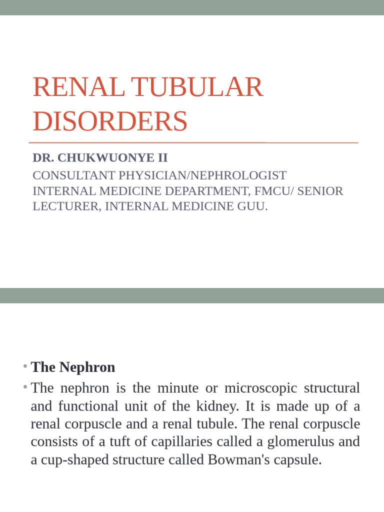Renal Tubular Disorders | PDF