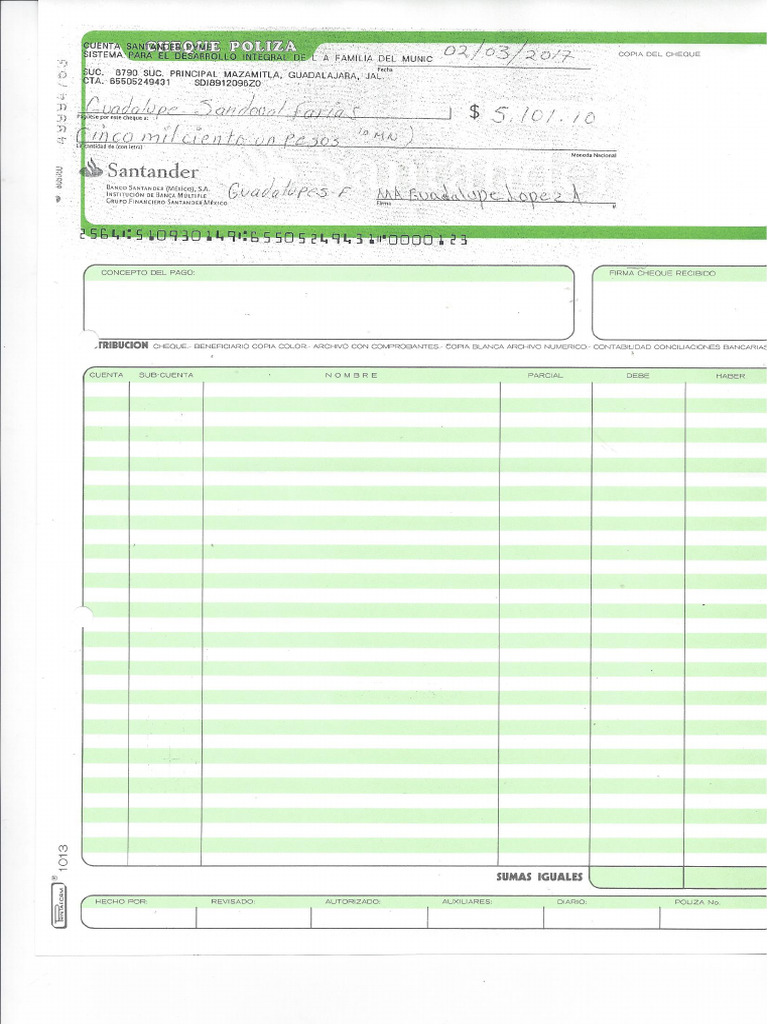Poliza de Cheque, No.0123 | PDF