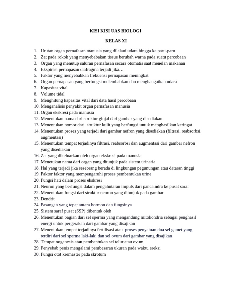 Kisi Kisi Uas Biologi Kelas Xi Semester Ii | PDF