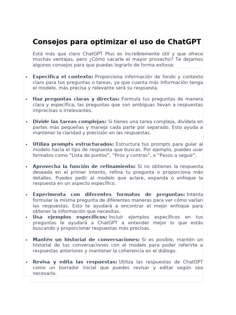 Consejos para Optimizar El Uso de ChatGPT | PDF