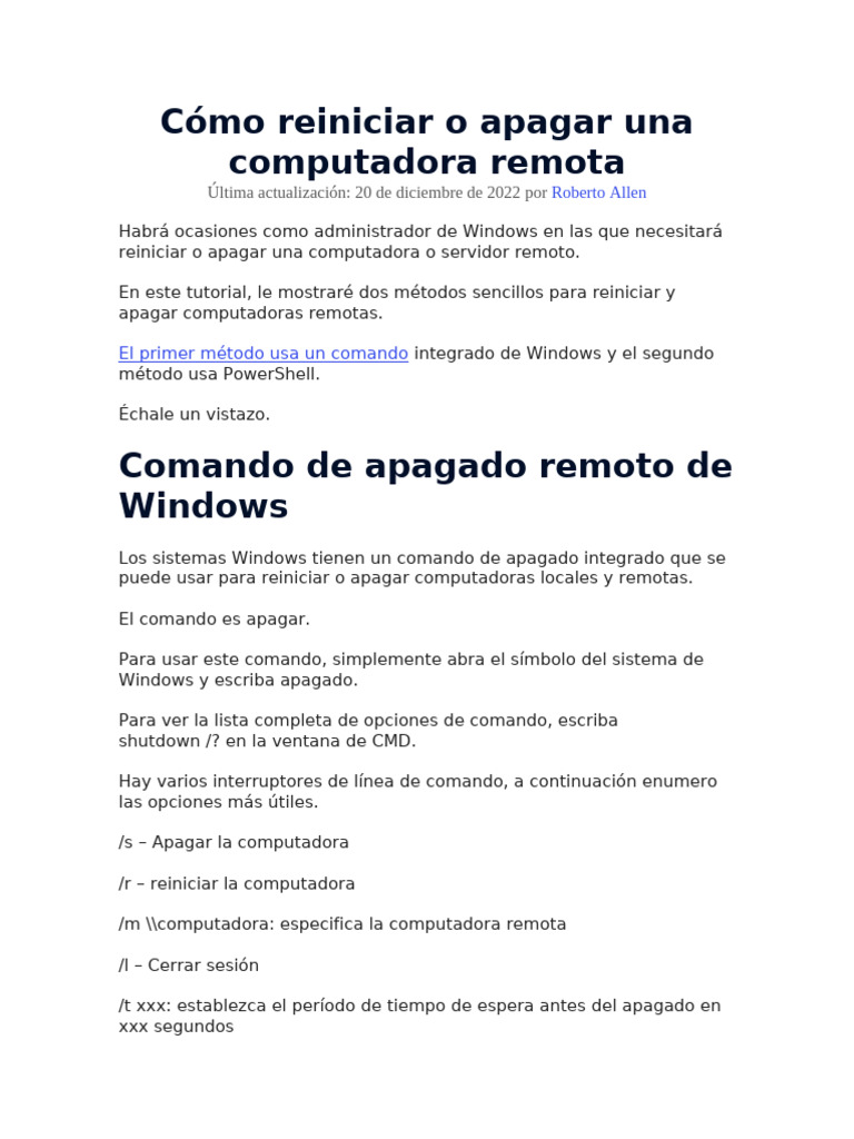 Cómo Reiniciar o Apagar Una Computadora Remota | PDF