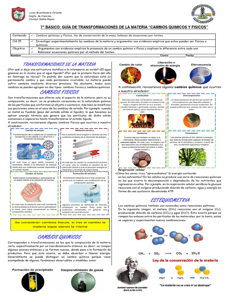 7mo Quimica JSaldia Guia Cambios Fisicos y Quimicos | PDF