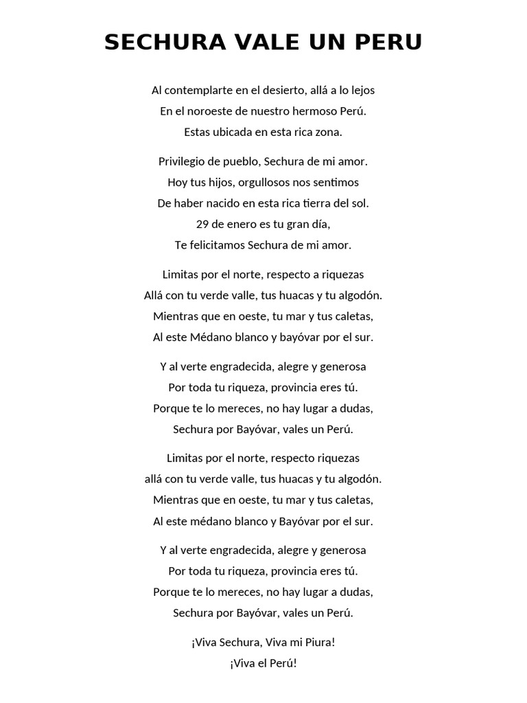 Sechura Vale Un Perú (Letra) | PDF | Cocina, comidas y vino