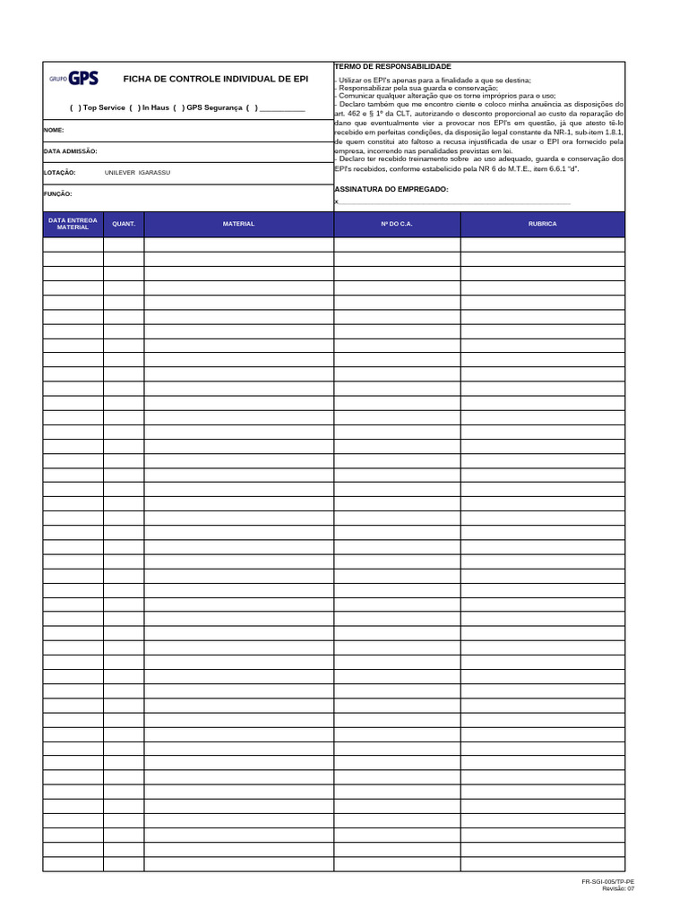 Ficha de Epi Individual | PDF