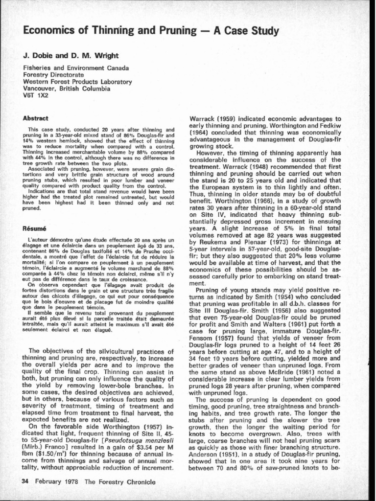 Dobie Wright 2011 Economics of Thinning and Pruning A Case Study | PDF
