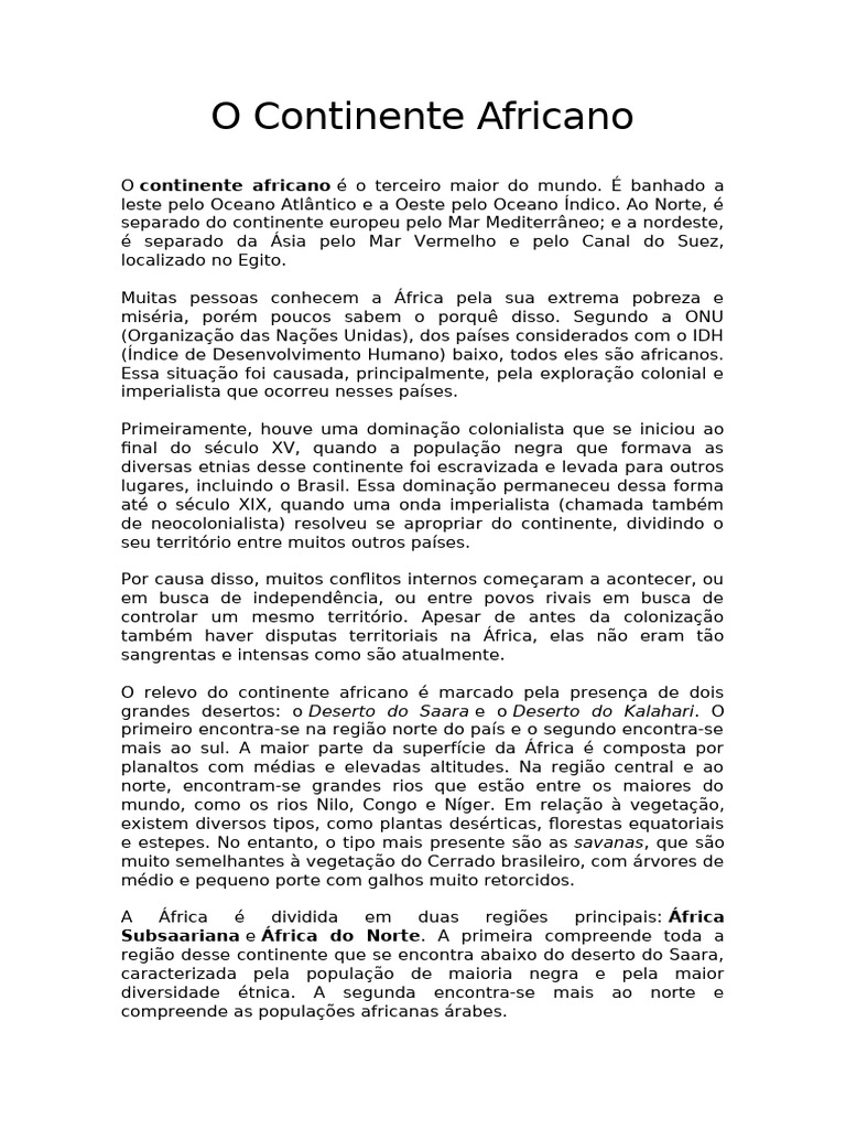 O Continente Africano | PDF
