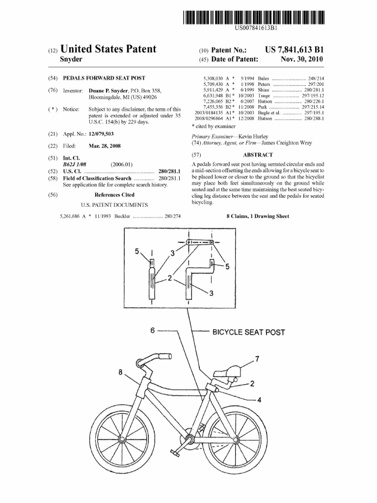 US7841613 Pedals Forward Seat Post | PDF | Land Transport | Adventure ...