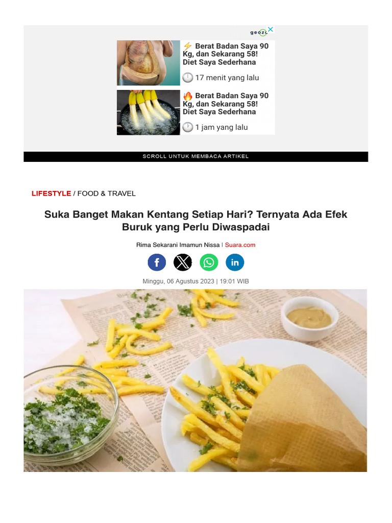 Suka Banget Makan Kentang Setiap Hari? Ternyata Ada Efek Buruk Yang ...