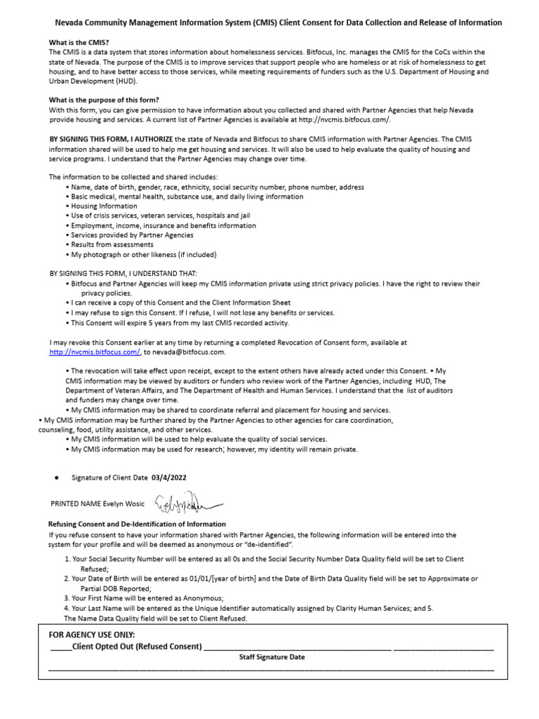 HMIS Release Form | PDF